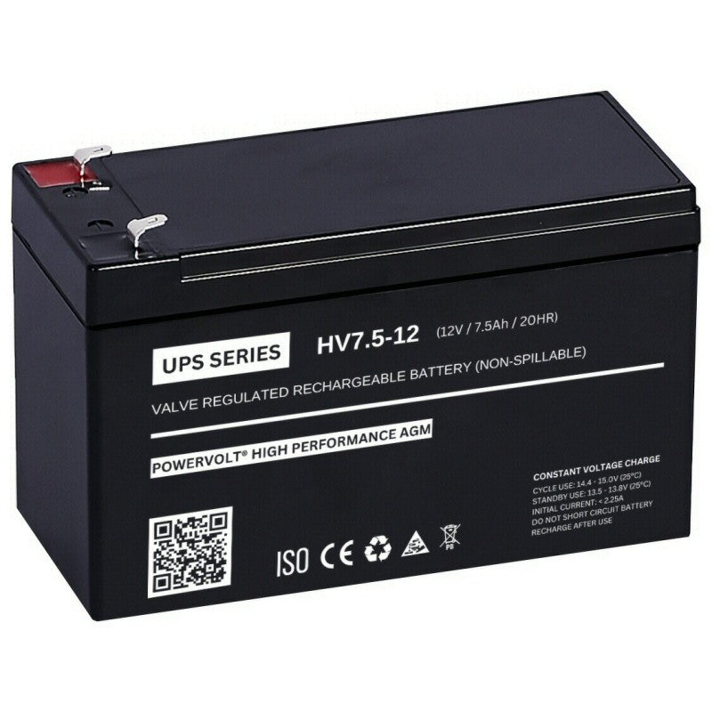 12v 7.5Ah UPS Battery HV7.5-12 Powervolt – hardwarexpress
